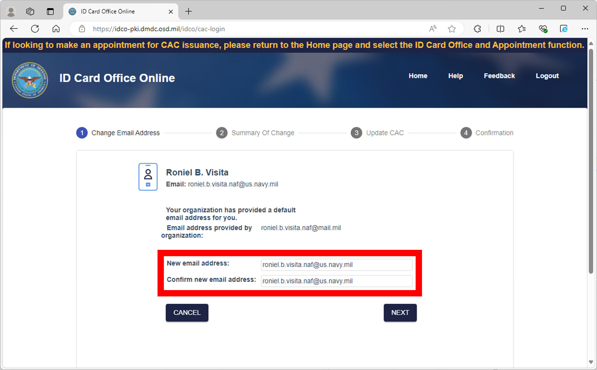 Change your CAC Email Address – CNRJ FFR IT Helpdesk